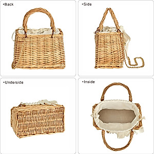 So'each Women's Handmade Rattan Wicker Artificial Pearl Shoulder Bag Beige