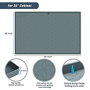JOHAMOO Under Sink Mat Waterproof, 34" x 22" Silicone Kitchen Cabinet Liner, Bathroom Basin Cabinet Protector Drip Tray Gray