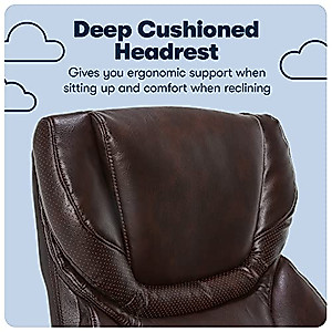 Serta Big and Tall Executive Office Chair with Wood Accents Adjustable High Back Ergonomic Lumbar Support, Bonded Leather, 30.5D x 27.25W x 43.5H in, Brown