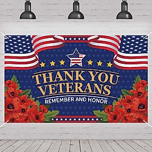 Veterans Day Decorations Photography Red Poppies Thank You Veterans Day Banner 4th of July Patriotic Fourth of July Veterans Day Backdrop Remember and Honor Decorations and Supplies for Party