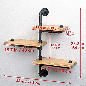 Weven Industrial Pipe Corner Shelves Wall Mount Bookshelf, 3-Tiers Metal&Wood shelves,DIY Storage Shelving Rustic Floating Shelves,Home Decory shelves