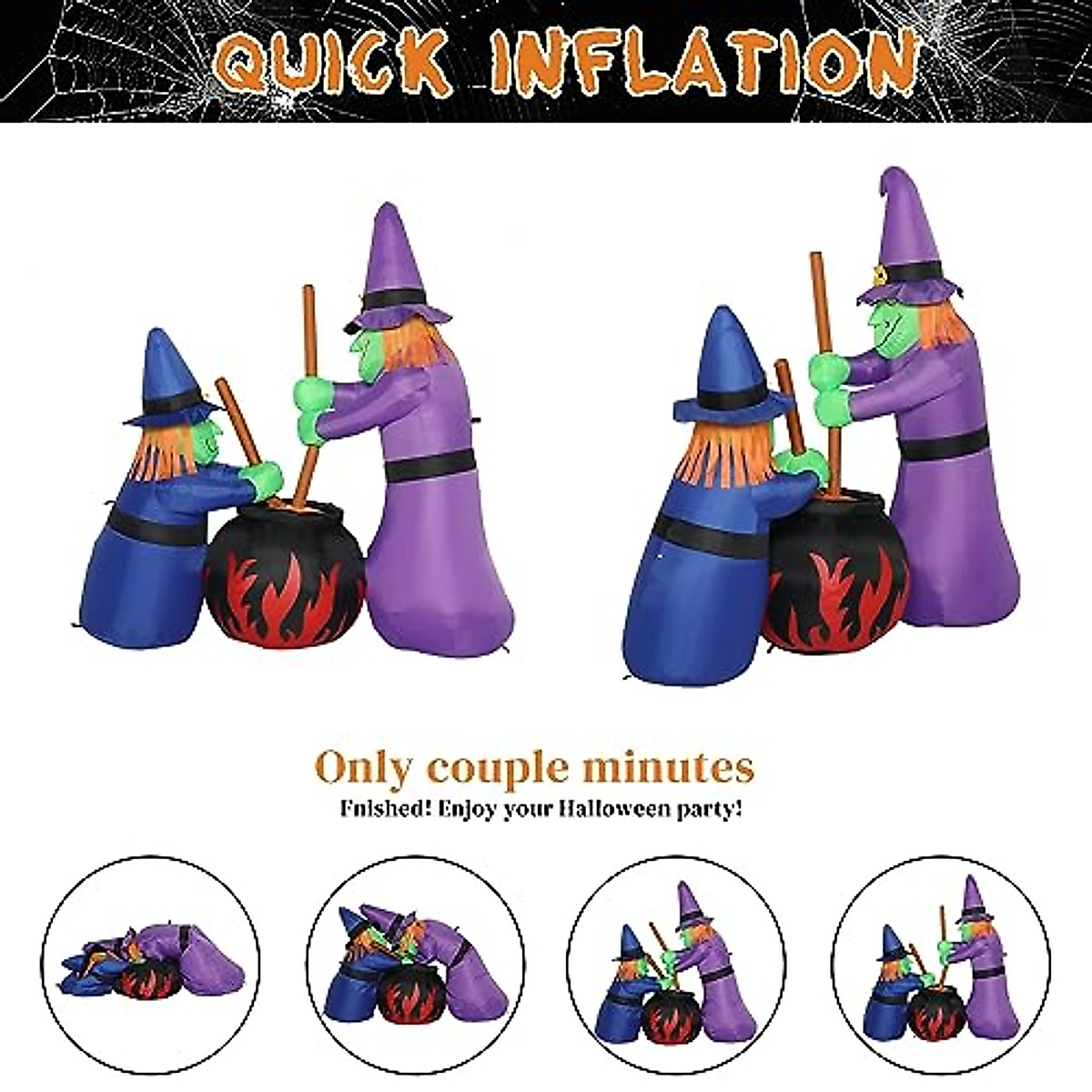 6 FT Long Halloween Inflatables Outdoor Decorations,Blow Up Two Witches with Pots Halloween Yard,Built-in LED Lights Décor for Holiday Party (6 FT,Two Witches with Pots)