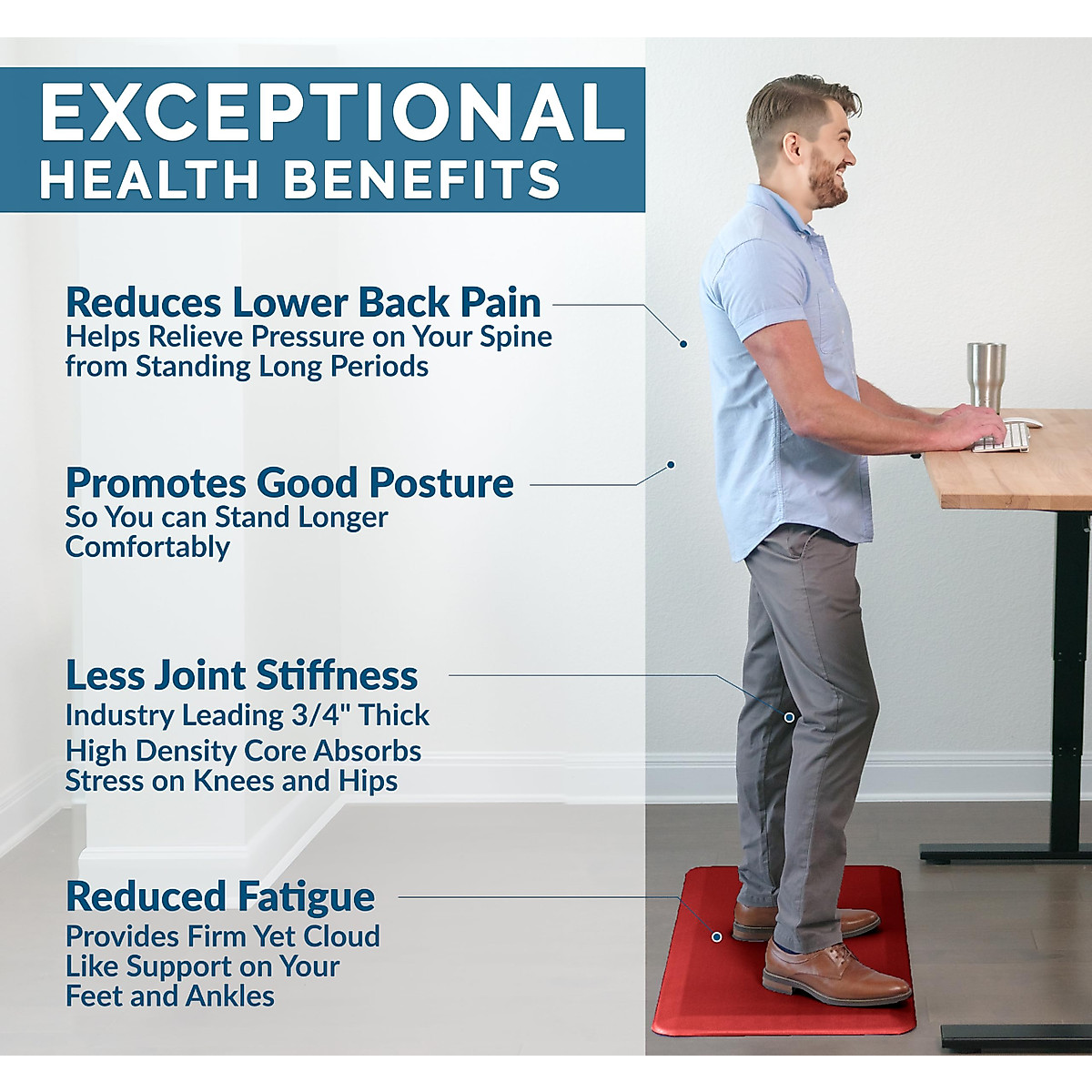 ComfiLife Anti Fatigue Floor Mat – 3/4 Inch Thick Perfect Kitchen Mat, Standing Desk Mat – Comfort at Home, Office, Garage – Durable – Stain Resistant – Non-Slip Bottom (20" x 39", Red)