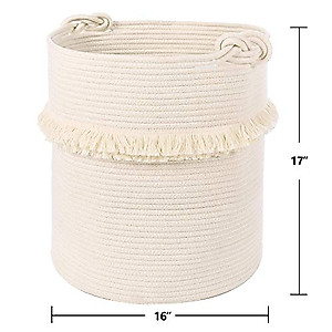 Woven Storage Baskets Cotton Rope Decorative Hamper for Nursery, Toys, Blankets, and Laundry, Cute Tassel Nursery Decor - Home Storage Container