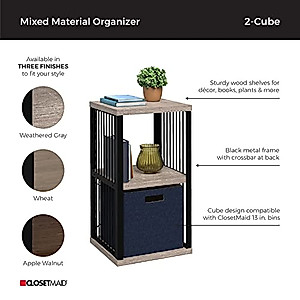 ClosetMaid 2-Cube Storage Organizer Bookshelf, Storage Shelf, Metal Frame, Wood Shelves, Easy Assembly, Black/Apple Walnut