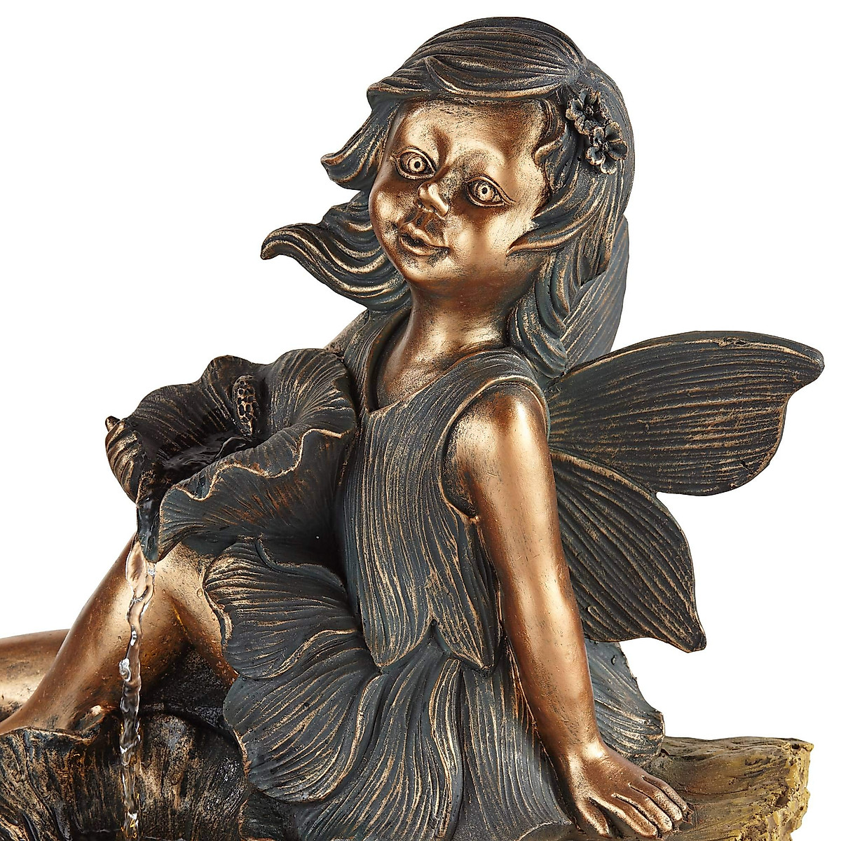 Bronze Garden Fairy Fountain with Light LED Indoor Outdoor Water Feature 24" High Cascading Resin Sculpture for Garden Patio Yard Deck Home Lawn Porch House Relaxation Exterior - John Timberland