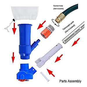PoolSupplyTown Pool Spa Jet Vacuum Cleaner w/ Brush, Ideal for Frame Above Ground/Inflatable Pools, Spa, Hot Tub, Pond, Fountain Vacuuming, No Electric Power Needed, Use Water Pressure From Garden Hose to Vacuum (Use with A Telescopic Pool Pole, Not Inclu