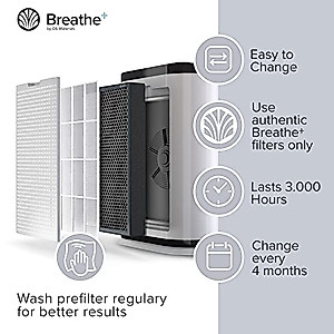 Breathe+ Pro Air Purifier Replacement Air Filter - Medical Grade HEPA Air Purifier - Air Purification System With Air Filter - Smart Air Purifier With Real-Time Air Quality Monitoring