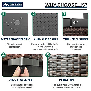 Amopatio Outdoor Patio Couch, Rattan Patio Furniture Set with Non-slip Cushion, 2 Pieces Outdoor Armrest High Back Sectional Sofas Suitable for Terrace, Poolside, Garden, Gery