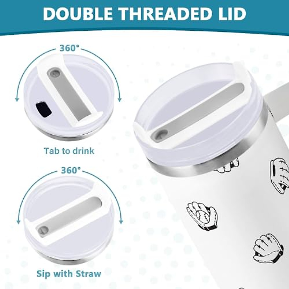 DIGTIA Stainless Steel Insulated Tumbler w/Handle & Straw, Baseball Double Wall Vacuum Travel Coffee Mug Cup w/Lid, Leak-Proof Sports Glove Sport Water Bottle,40oz