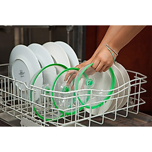 Press n Fresh Universal Vacuum Air-tight Food Sealer Container Plate Platter Lid Cover Topper Dome, Stackable, Dishwasher and BPA Free (9 & 7 inches, Green)