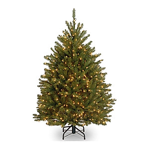 National Tree Company Pre-Lit Artificial Mini Christmas Tree, Green, Dunhill Fir, White Lights, Includes Stand, 4.5 Feet