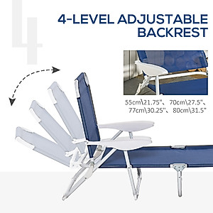 Outsunny Folding Lounge Chair, Portable Outdoor Chaise Lounge, Sun Tanning Chair with 4-Position Reclining Back, Armrests, Metal Frame and Mesh Fabric for Beach, Yard, Patio, Blue