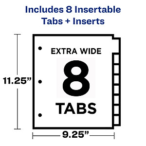 Avery Dividers for 3 Ring Binders, 8-Tab Binder Dividers, Plastic Binder Dividers with Pockets, Insertable Big Tabs, Multicolor, 1 Set (11903)