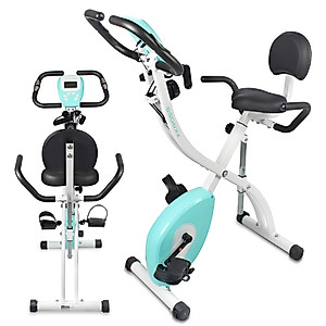 SereneLife Indoor Folding Stationary Exercise Bike - Foldable Stationary Bike Cycling Cardio Workout Equipment - Compact Home Bicycle Fitness Machine w/ 8 Resistance Level, Pulse Monitoring SLXB18