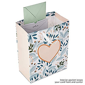 Hallmark 13" Large Gift Bag with Tissue Paper (Green Foliage, Gold Heart) for Weddings, Engagements, Anniversaries, Bridal Showers, Christmas, Valentine's Day