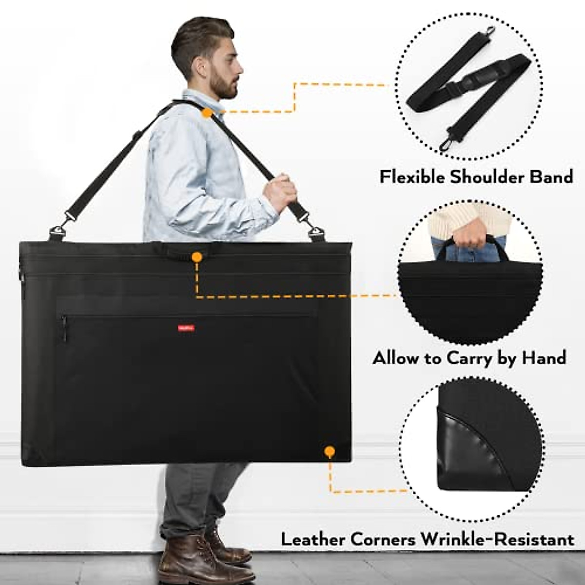 Nicpro Light Weight Art Portfolio Bag, 20x26 Black Art Canvas Portfolio Case with Detachable Shoulder Strap, Leather Corners, Carrying Storage Case for Artwork, Poster, Sketching, and Drawing