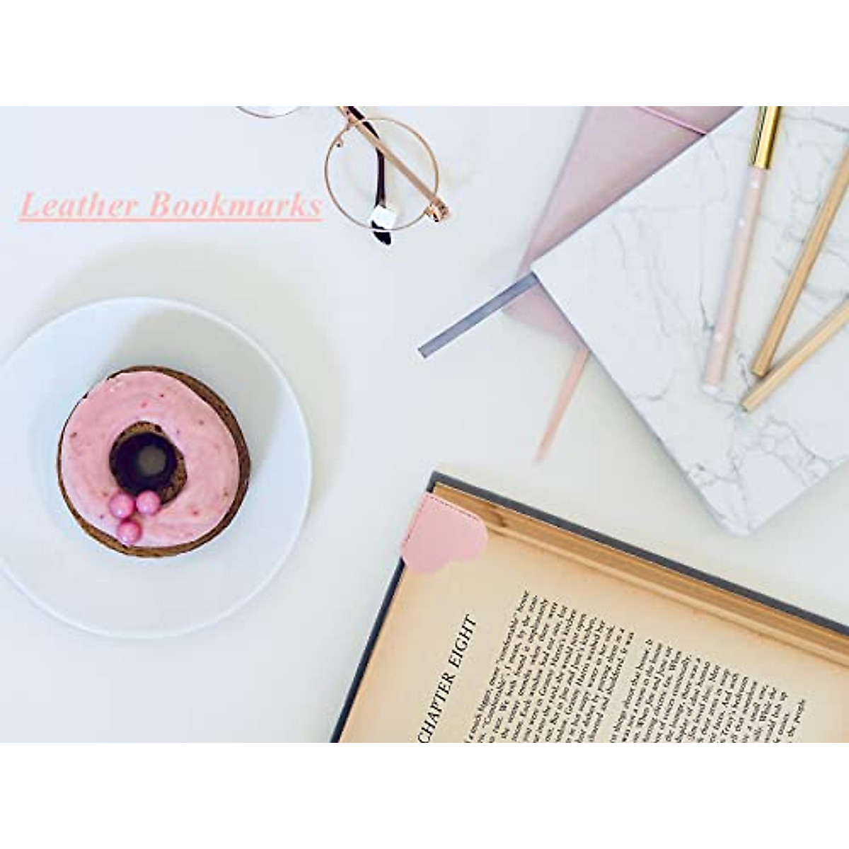 Leather Loveheart Bookmark,7pcs Page Corner Marks Reading Book Marker Book Reading Gift for Book Lovers