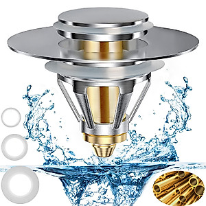 2.0 Upgraded Universal Bathroom Sink Stopper Pop Up, Sink Drain Plug for 1.06-1.80'' Drain Holes, Bathroom Stainless Steel Sink Drain Filter With Basket (Silver 1pc)