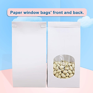 BagDream Bakery Bags with Window Kraft Paper Bags 100Pcs 4.5x2.36x9.6 Inches Tin Tie Tab Lock Bags White Window Bags Cookie Bags, Coffee Bags
