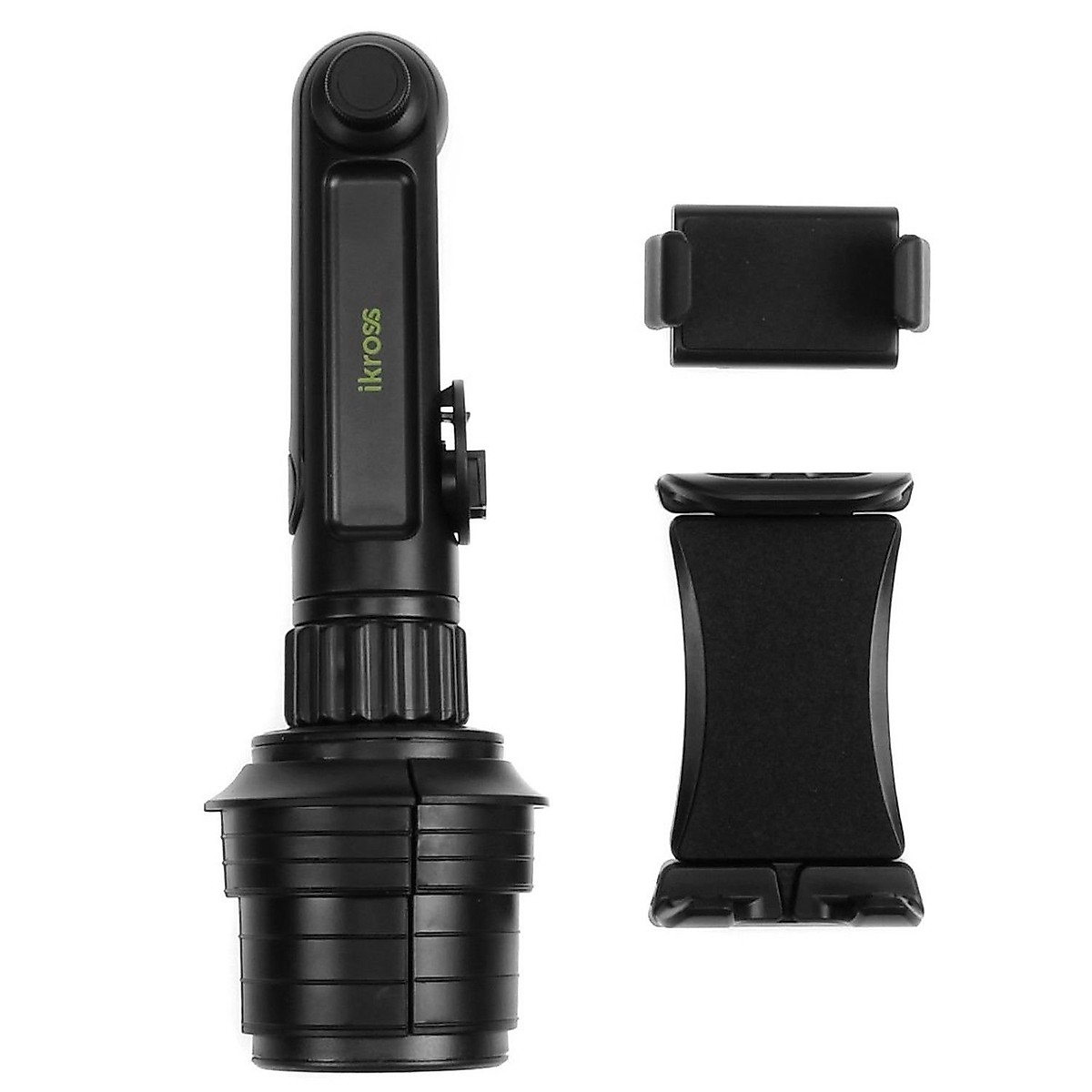 iKross Cup Mount Holder 2-in-1 Tablet and Smartphone Adjustable Swing Cradle with Extended Cup Car Mount Holder Kit for Apple iPad iPhone Samsung Asus Tablet Smartphone - Black