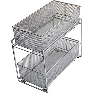 YBM Home Silver 2 Tier Mesh Sliding Spice and Sauces Basket Cabinet Organizer Drawer 2304