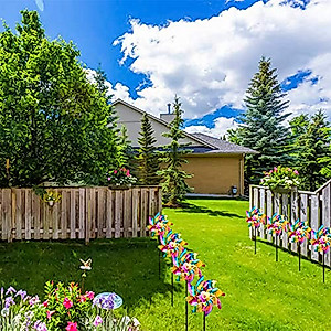 Sparkly Reflective Pinwheels Holographic Spinners Whirl Pin Wheel with Stakes Scare Birds Away for Yard Garden Patio Lawn Farm Decor Kids' Toy (Rainbow-10)