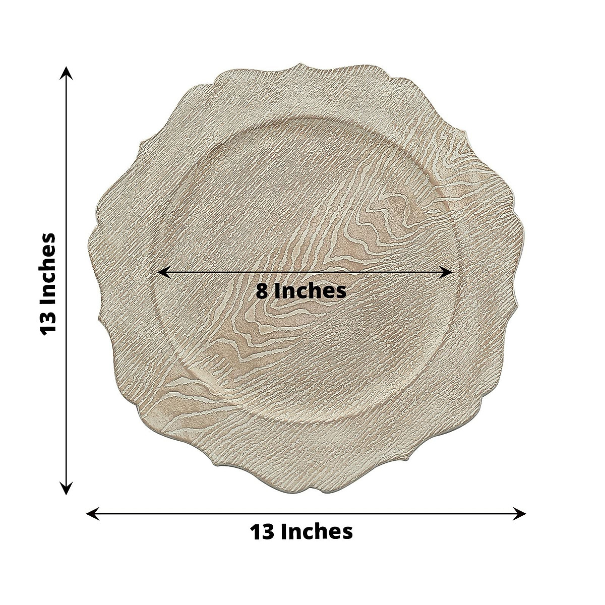 Efavormart 6 Pack | 13" Rustic White Wooden Textured Acrylic Charger Plates With Scalloped Rim