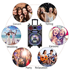 Starqueen Karaoke Machine Portable Karaoke Speaker for Adults and Kids 12” Woofer Rechargeable PA System with 2 Wireless Micorphone/Remote/Wheels/DJ Lights, Karaoke Party Amplifier Sound System