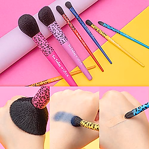 SHE HAS Makeup Brushes Set for Beginners Colorful Makeup Brush Kit Set 8Pcs Cute Make Up Brushes for Girls Premium Synthetic Face Powder Blush Contour Concealer Eyeshadow Leopard Print Makeup Brushes
