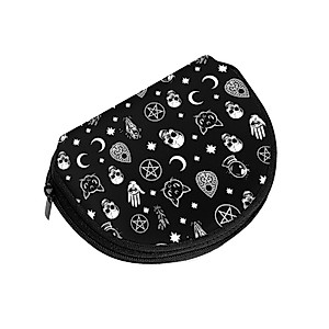 Skull Cat Moon Gothic Canvas Small Coin Purse Pouch Change Wallet Card Holder with Zipper for Women Girls Gift
