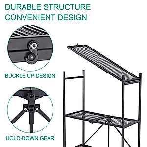 RokiaTek 3-Shelf Foldable Storage Shelves with Wheels, Large Capacity Metal Standing Shelving Unit, No Assembly Heavy Duty Organizer Rack for Kitchen, Garage, Basement, Pantry, Matte Black