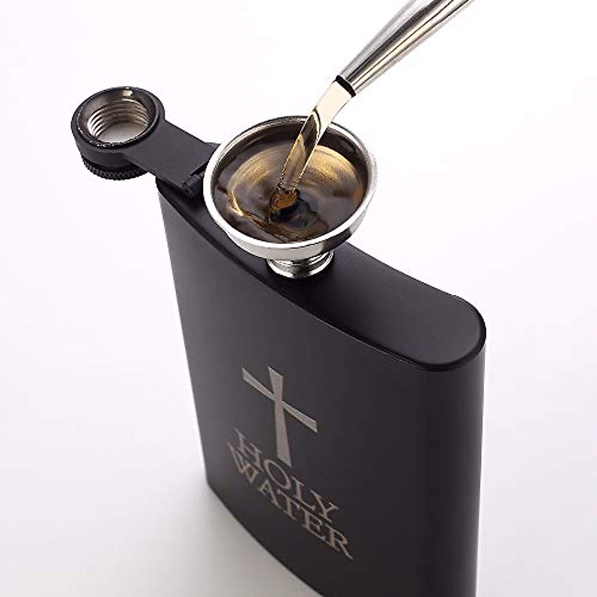HOLY WATER, JXS 8oz 18/8#304 Stainless Steel Black Hip Flask for Liquor, Leakproof with Funnel Gift Package
