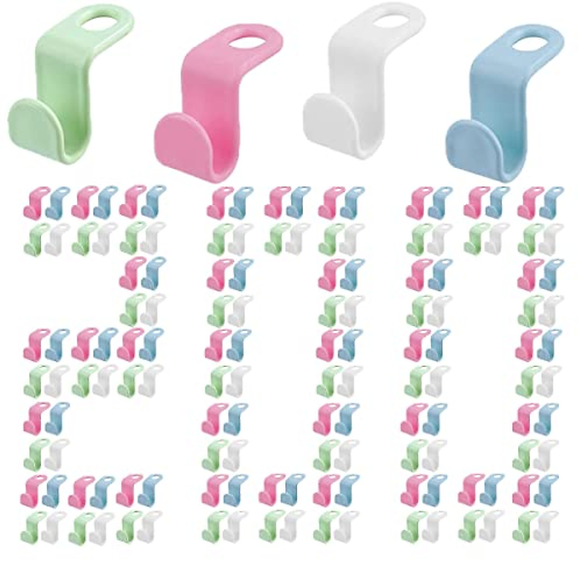 200PCS Clothes Hanger Connector Hooks, 4-Colors Hanger Extender Clips, Plastic Magic Hanger Hooks for Hangers Space Saving and Clothes Closet Organizer