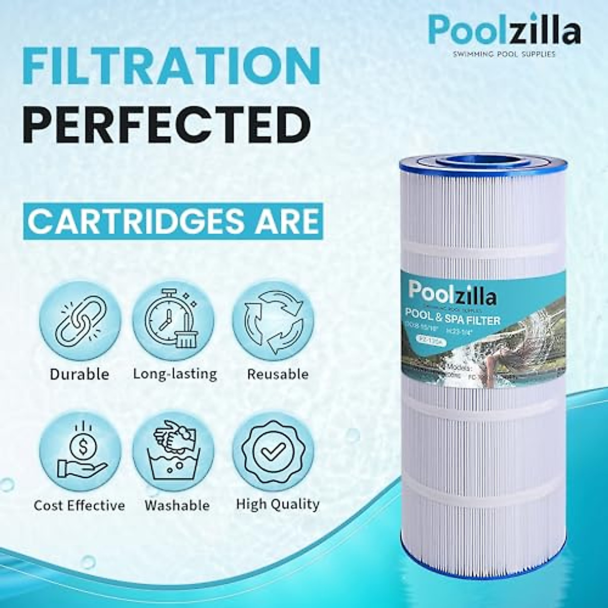 Poolzilla 2 Pack Replacement for Pool Filter PA120, CX1200RE, C1200, Unicel C-8412, Filbur FC-1293, Waterway Clearwater II, Pro Clean 125, 817-0125N, Aladdin 22002, 120 sq.ft Filter Cartridge