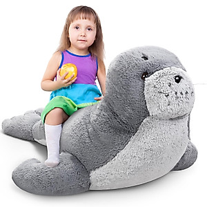 39 Inch Giant Seal Plush Stuffed Animal Large Soft Cuddly Grey Cute Hug Seal Plush Toy Adorable Big Seal Pillow Gift for Kids Sleeping Companion Birthday Ocean Animals Decor