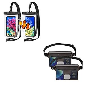 Syncwire IPX8 Waterproof Phone Pouch with Lanyard 2 Pack & IP68 Waterproof Fanny Bag with Adjustable Waist Strap 2 Pack for iPhone Samsung Galaxy and More, Beach Accessories, vacation must haves