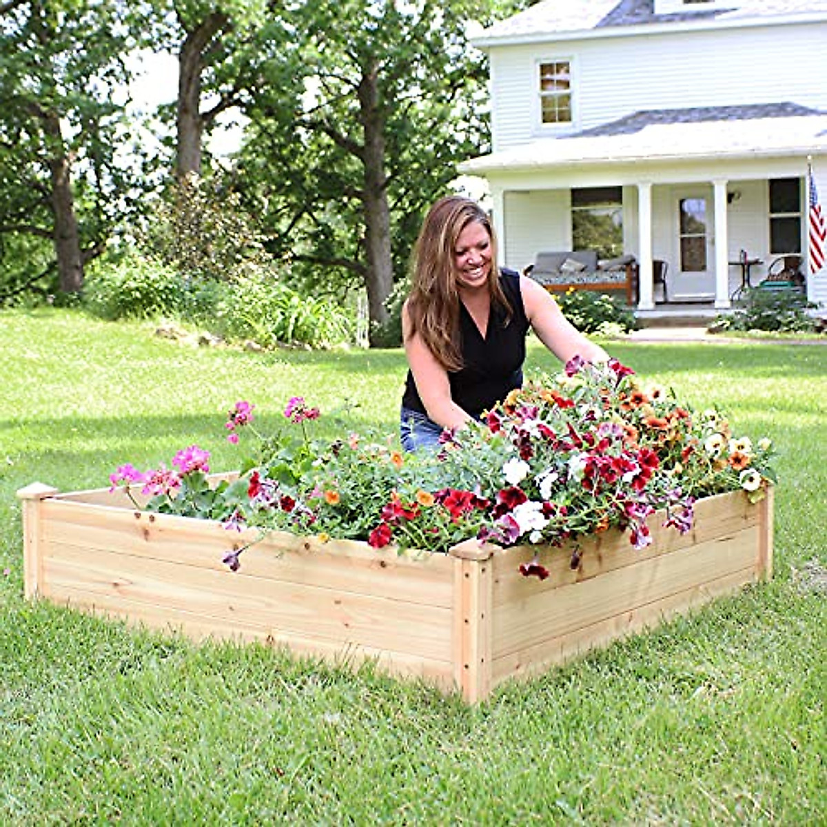 Sunnydaze Outdoor Square Wood Raised Garden Bed - 48-Inch Square - Elevated Planter Box for Flower, Vegetable, and Herb Gardening - Perfect for Garden or Yard
