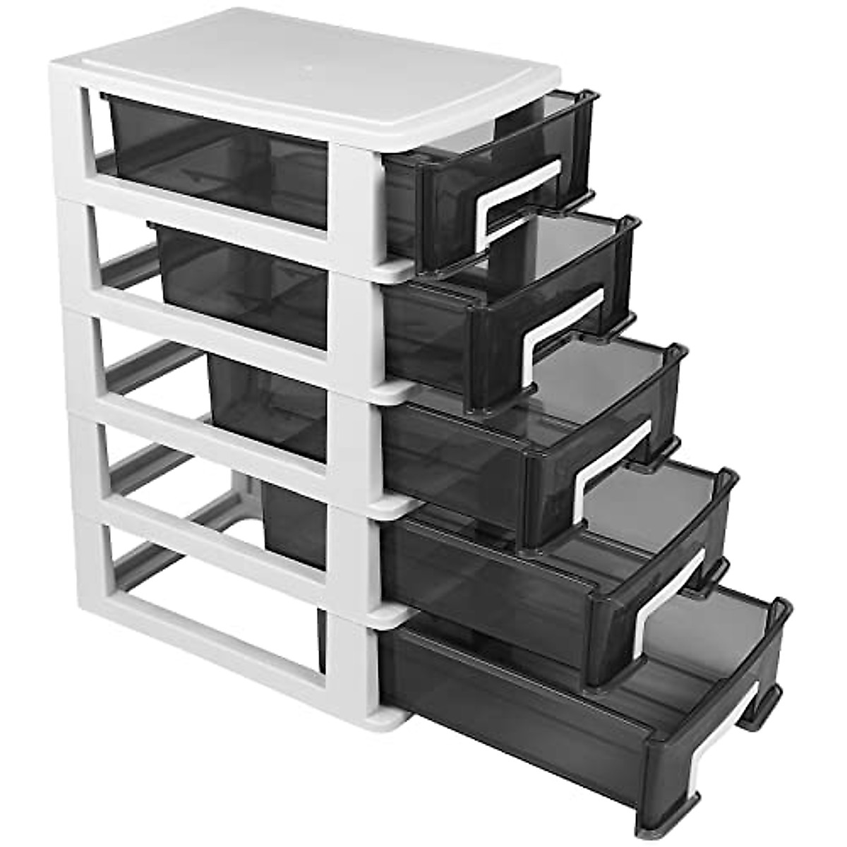 BESPORTBLE Plastic Storage Drawers: 5 Multi-layer Storage Rack Drawer Storage Organizer White Frame with Clear locker Drawers storage box