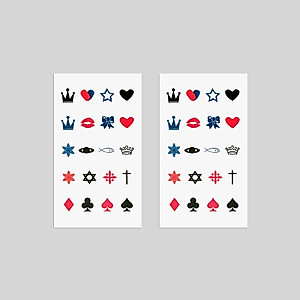 Oottati Small Cute Temporary Tattoo Finger Crown Spades Red Hearts (Set of 2)