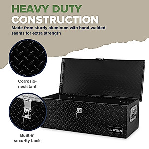 ARKSEN 30 Inch Heavy Duty Aluminum Diamond Plate Tool Box Chest Box Pick Up Truck Bed RV Trailer Toolbox Storage Lockable Organizer with Side Handle and Lock Keys – Black