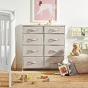 mDesign Tall Steel Frame/Wood Top Storage Dresser Furniture Unit with 8 Slim Removable Fabric Drawers, Large Bureau Organizer for Bedroom, Living Room, Closet - Lido Collection, Linen/Tan, Pack of 1