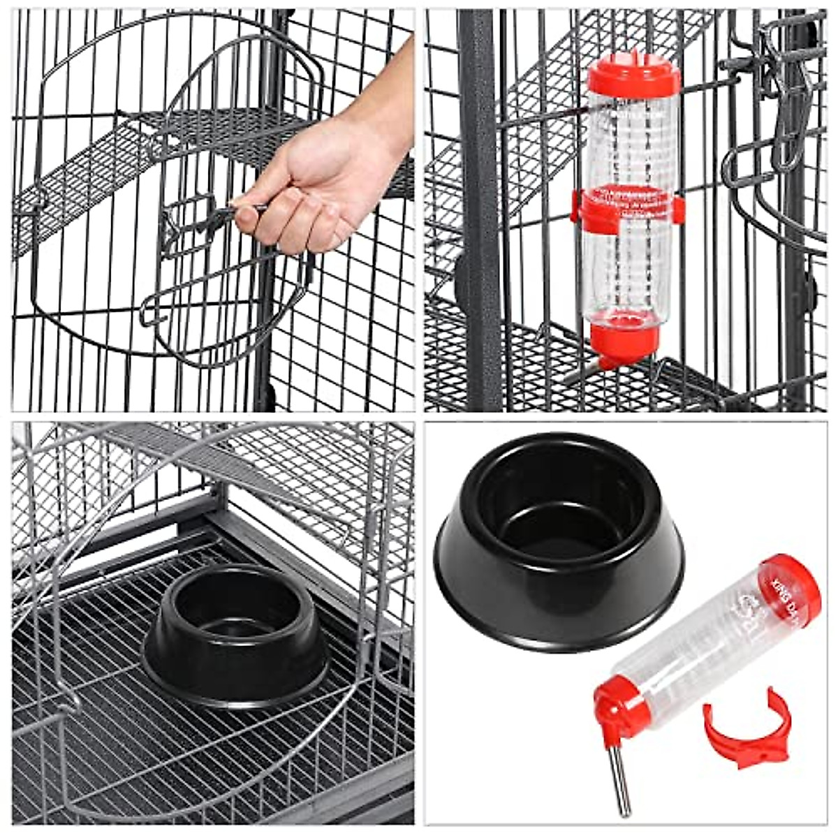 Topeakmart Metal 3-Tier Ferret Cage, 37 Inch Small Animals Pet Hutch with 2 Front Doors/Feeder/Wheels/Tray, Indoor Rolling Critter Nation for Lovely Chinchilla/Squirrel, Black, Easy Assembly & Clean