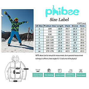 PHIBEE Big Boy's Waterproof Breathable Snowboard Ski Jacket Size 16