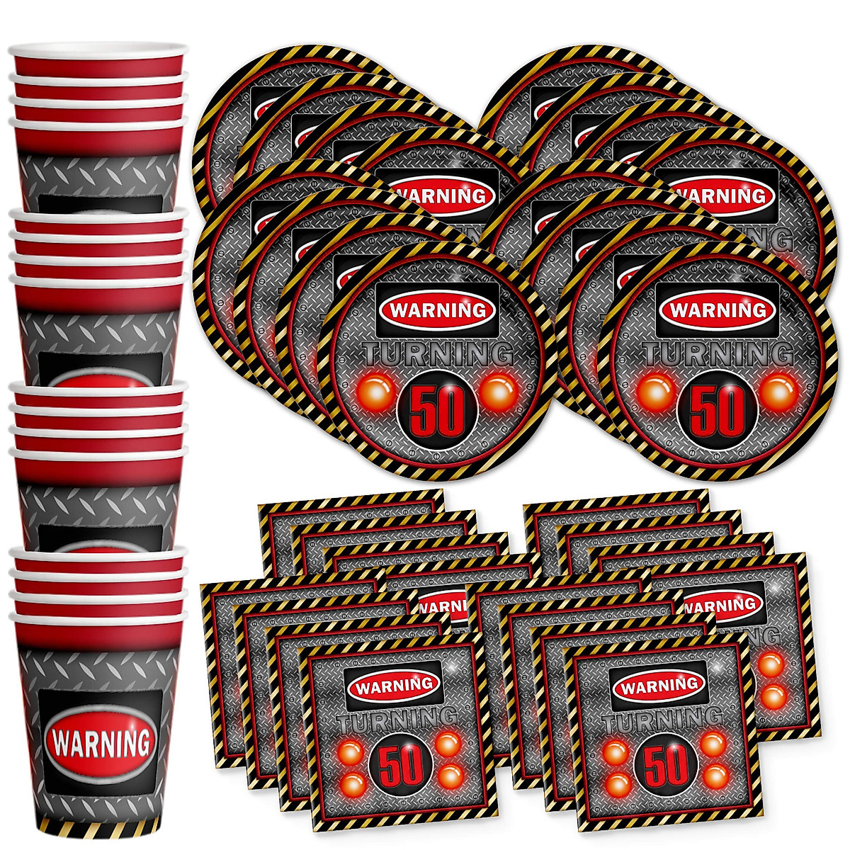 Warning Sign 50th Birthday Party Supplies Set Plates Napkins Cups Tableware Kit for 16