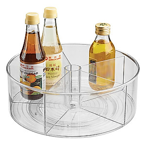 iDesign Linus Spice Carousel, Large Herb Rack for Storing Spice Jars, Made of Plastic, Clear, 29 cm - 5 Compartments