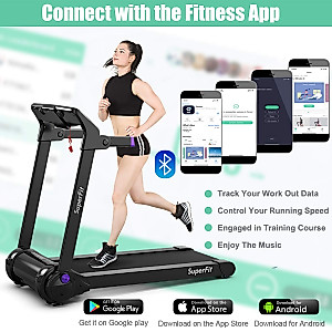 Goplus 3HP Electric Folding Treadmill, Self-Standing Superfit Treadmill with APP Control, Blue Tooth Speaker, HD Touch Screen, Installation-Free, Walking Jogging Running Machine for Home Office