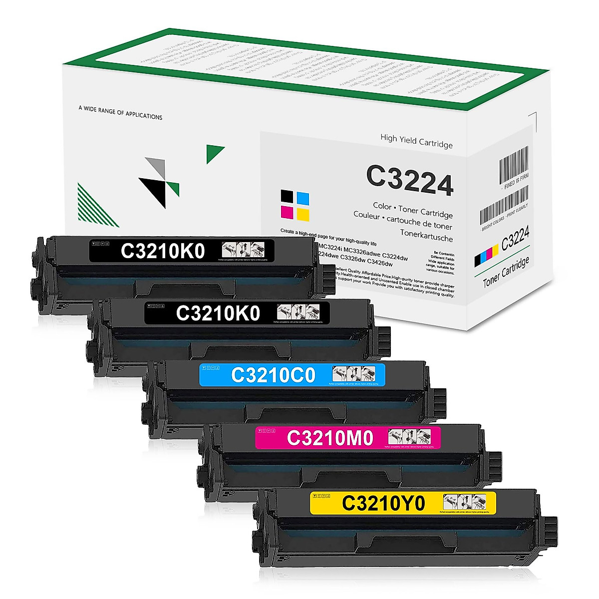 C3224 Toner Cartridge (5-Pack, 2BK/1C/1M/1Y) - Compatible C3210K0 C3210C0 C3210M0 C3210Y0 Toner Cartridge Replacement for Lexmark C3224dw C3326dw C3426dw MC3224i MC3426i MC3224dwe MC3326i Printer