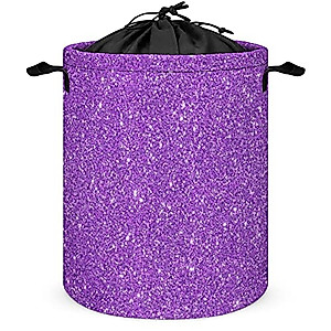 Purple Laundry Basket Purple Glitter Laundry Hamper Printed Bling Dirty Clothes Storage Basket Collapsible Waterproof Toy Organizer for Girls Bedrooms