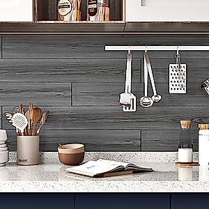 Skyblur Dark Grey Wood Planks Peel and Stick Floor Tile Stickers for Bathroom Bedroom DIY Vinyl Plank Tiles for Kitchen Waterproof Self Adhesive Flooring 35x6 Inch 4 Sheets